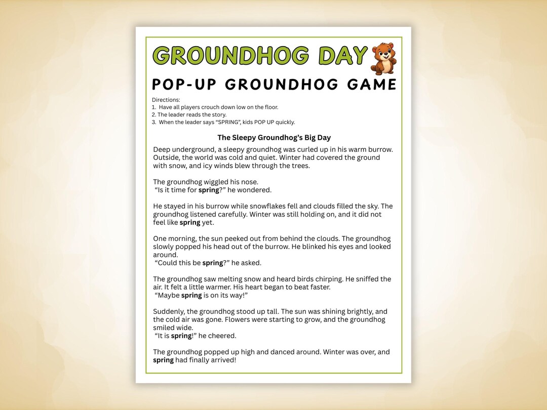 Groundhog Pop up Game, Groundhog Day Movement Activity for Kids ...