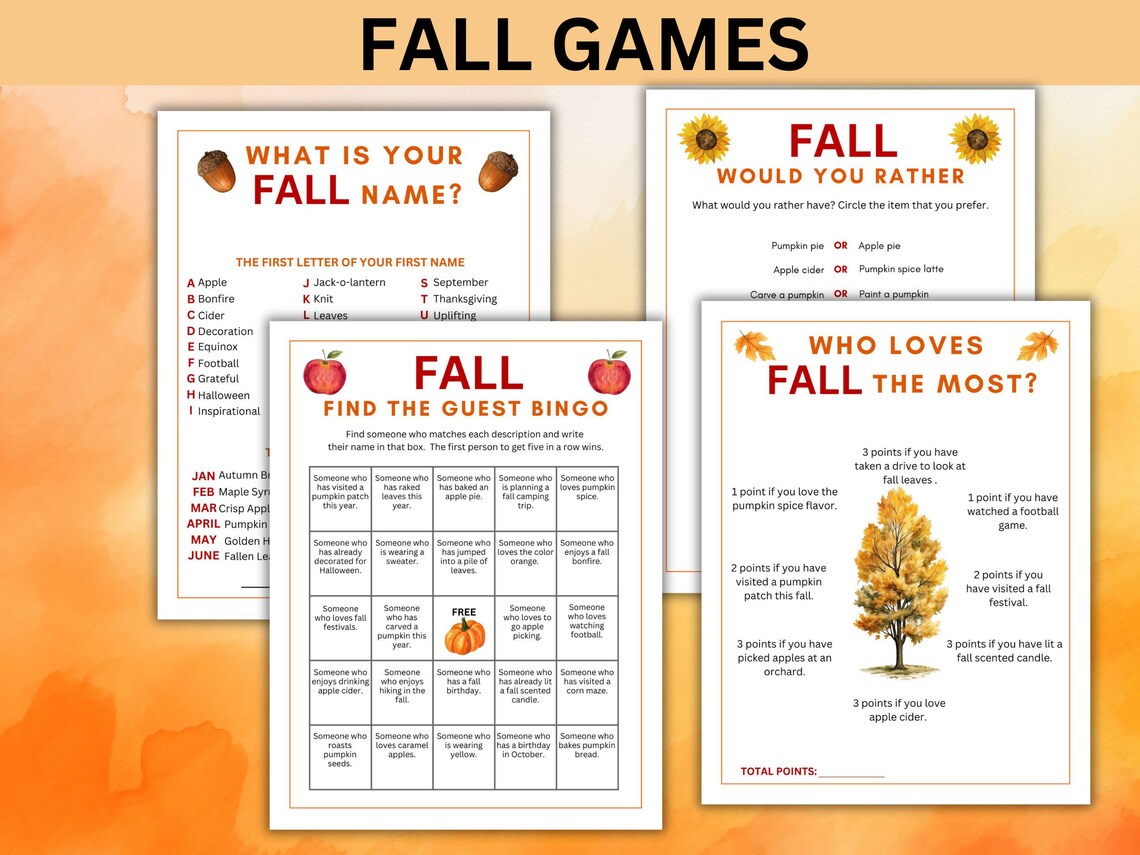 Fall Games, Fall Activities for Kids and Adults, Autumn Games, Fall ...