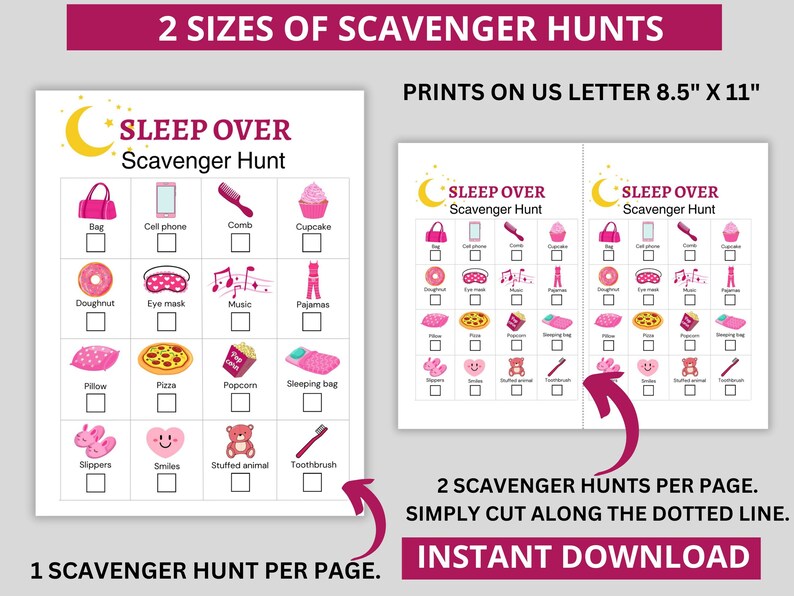 Sleepover Scavenger Hunt for Kids, Slumber Party Scavenger Hunt, Pajama ...