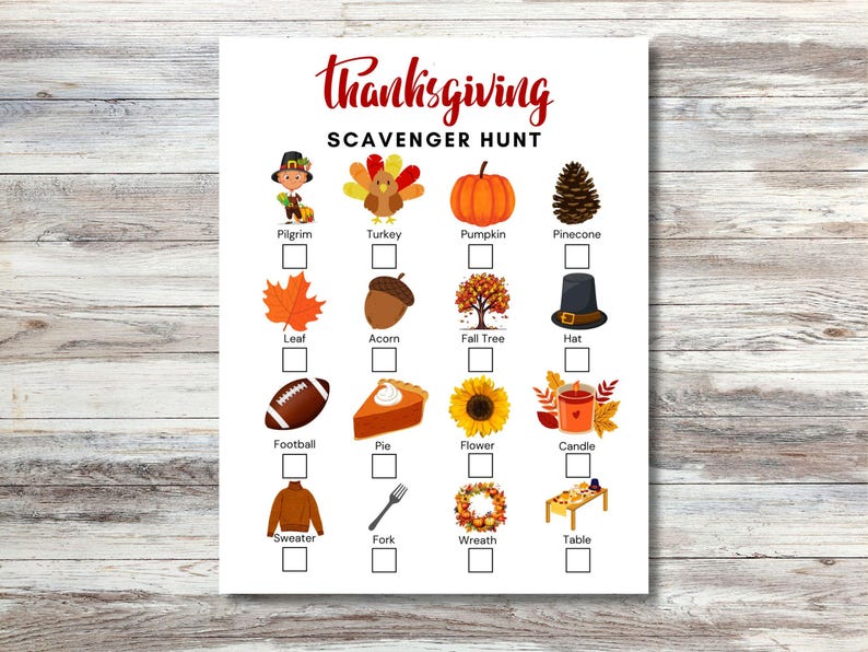 Thanksgiving Scavenger Hunt Printable, Thanksgiving Game, Picture Cards ...