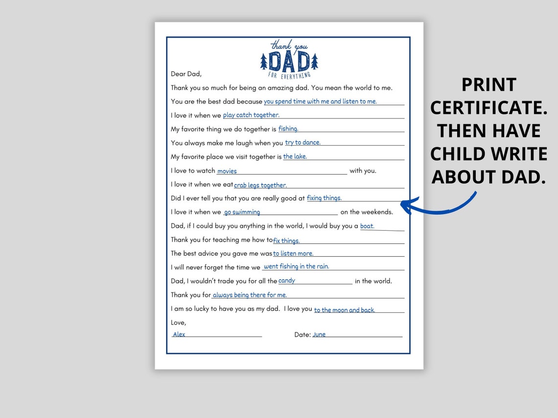 Father's Day Printable Letter, Father's Day Gift From Kids, Father's ...