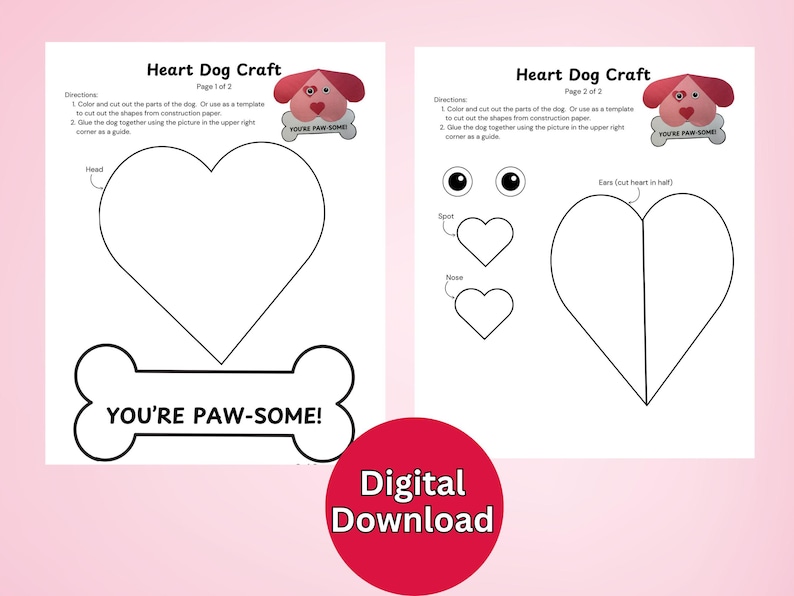 Heart Dog Craft Printable: Valentine's Day Kids Activity (PDF) - Etsy