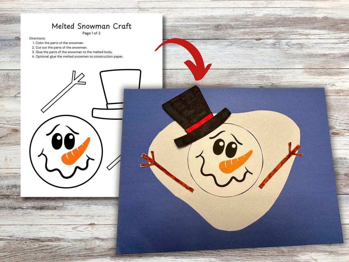 Melted Snowman Craft: Winter Kids Activity (printable PDF) - Etsy