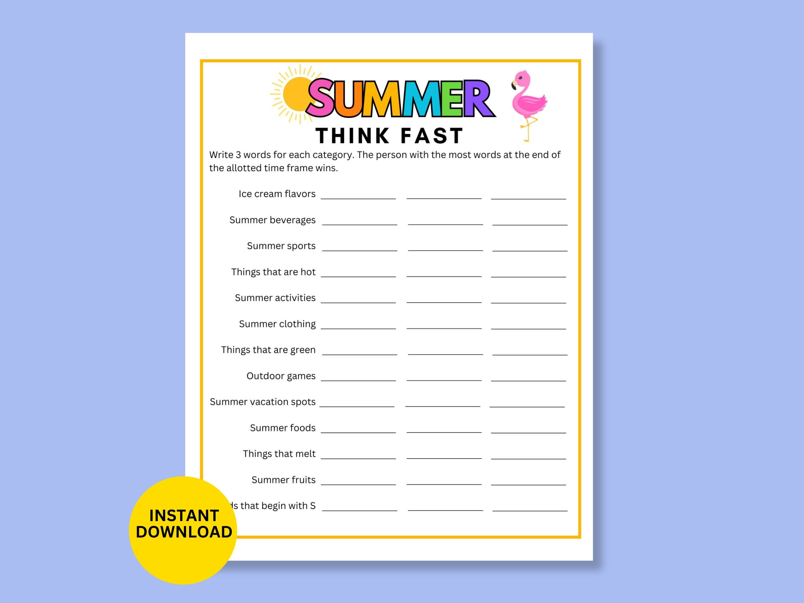 Summer Games, Printable Summer Game, Summer Activities, Summer Party ...