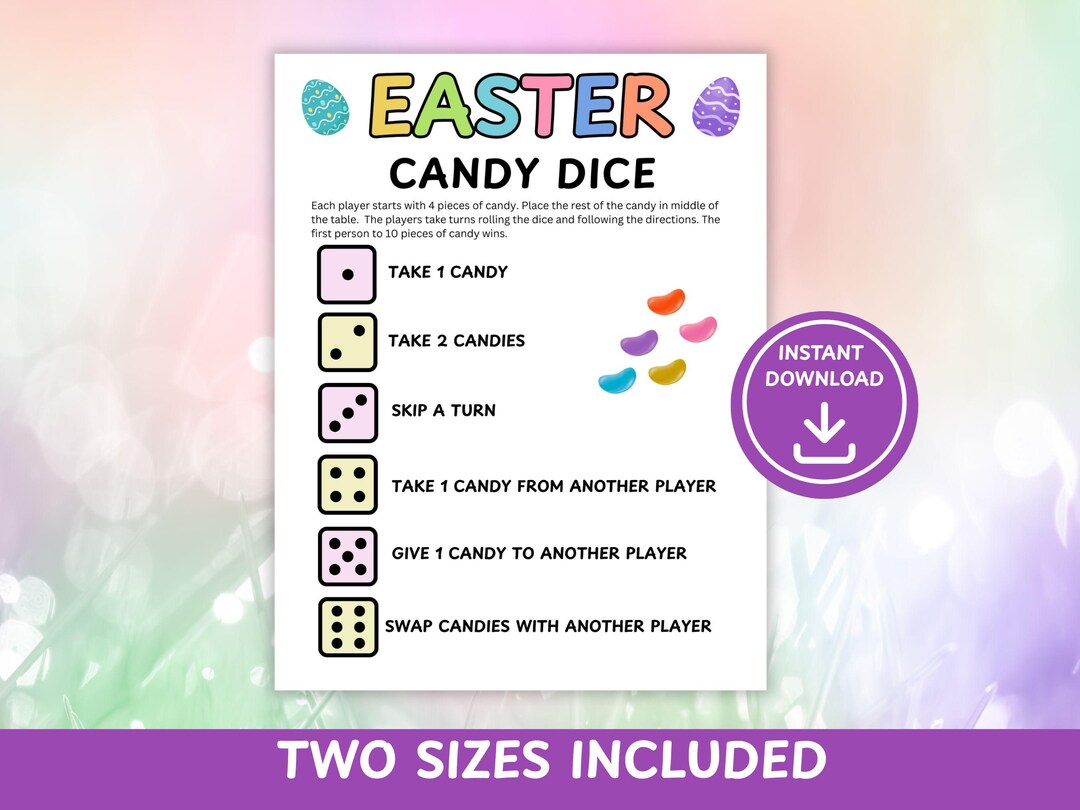 Easter Candy Dice Game, Printable Easter Party Game, Activity for Kids ...