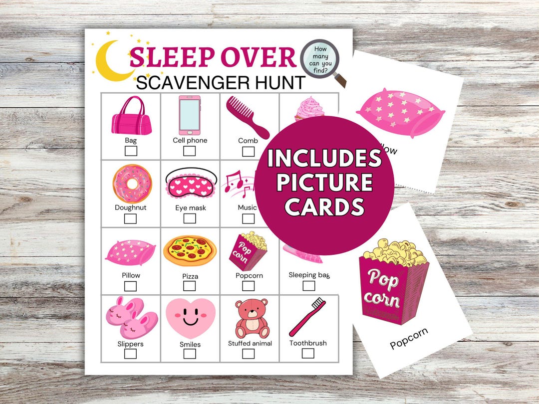 Sleepover Scavenger Hunt for Kids, Slumber Party Scavenger Hunt, Pajama ...
