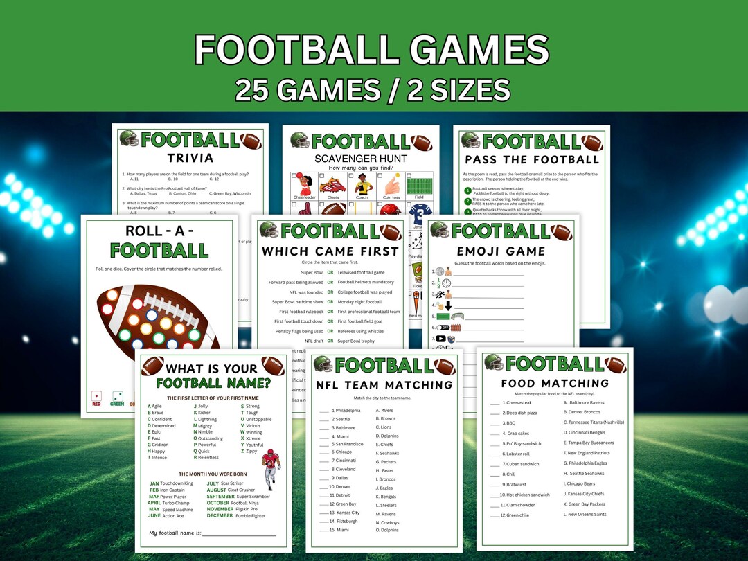 Football Games Bundle, Football Party Activities, Game Day Printables ...