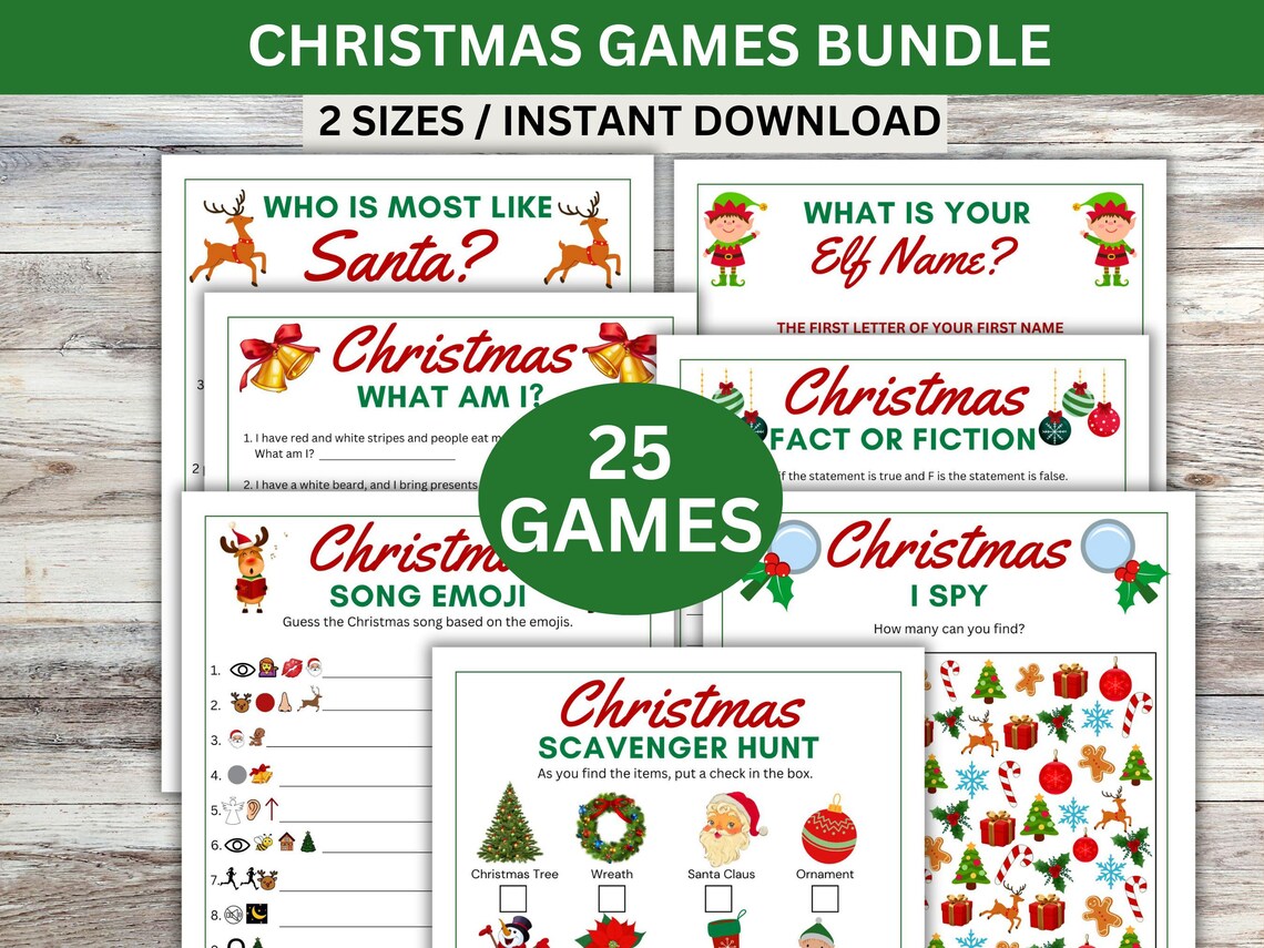 Printable Christmas Games Bundle, Christmas Party Games, Christmas ...