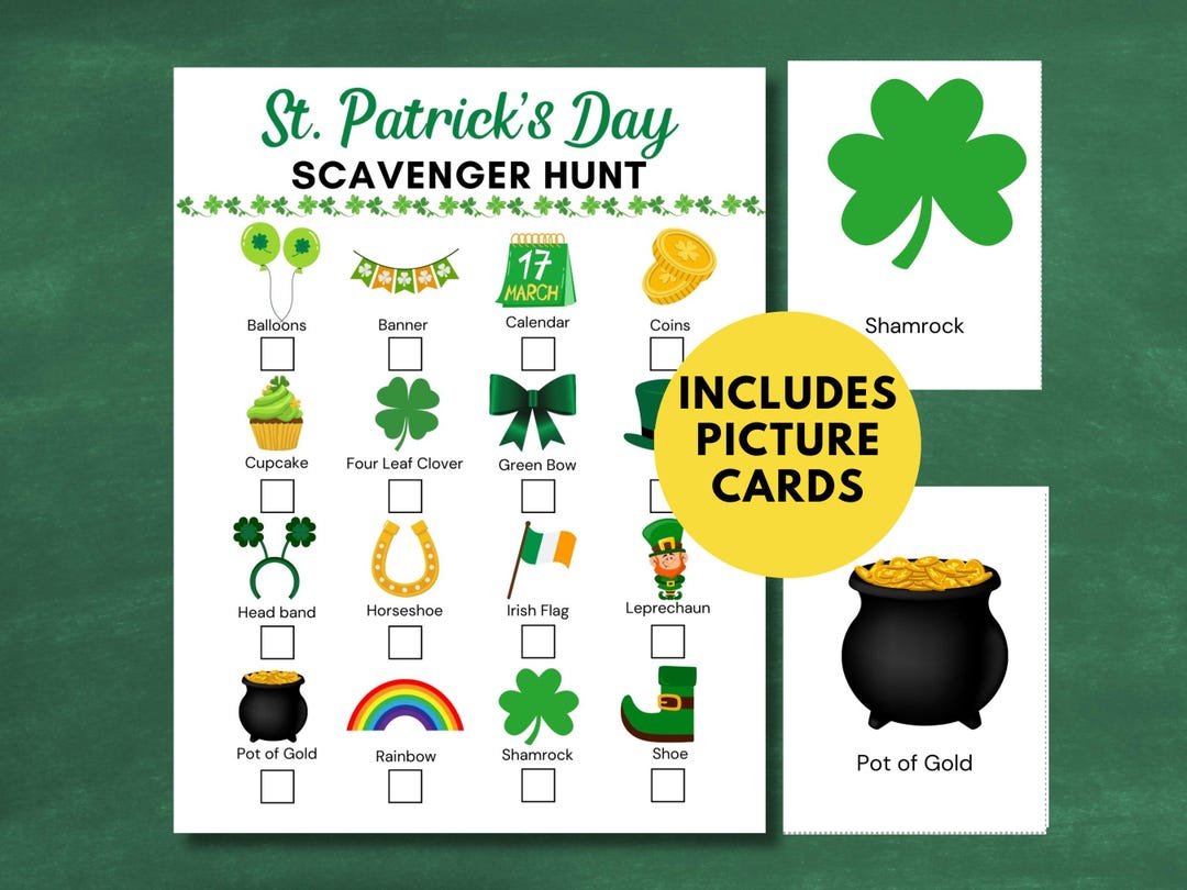 St. Patrick's Day Scavenger Hunt, St. Patrick's Day Picture Cards to ...