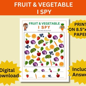 Fruit and Vegetable I Spy Worksheet, Fruit Activity, Vegetable Activity ...