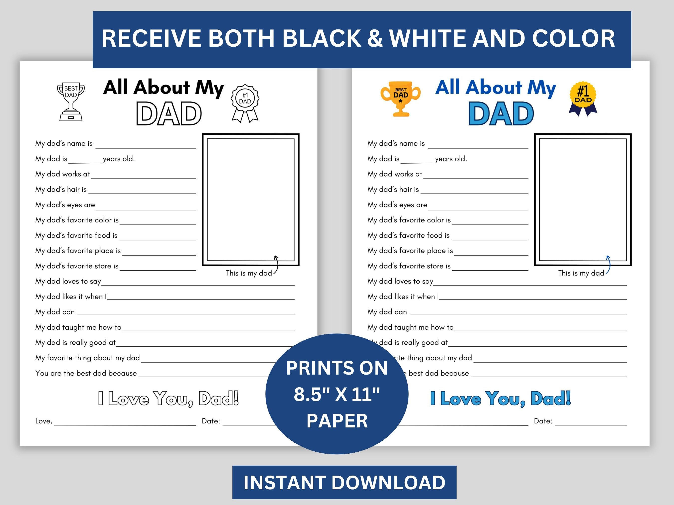 All About My Dad Printable, Father's Day Gift, Dad's Birthday Gift ...