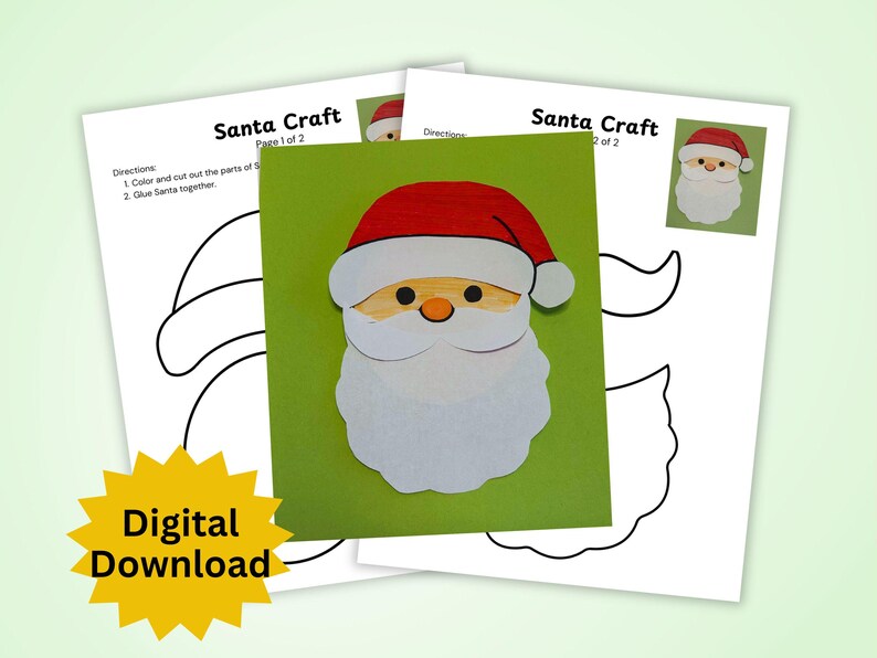 Printable Santa Craft for Kids: Christmas Coloring Activity (PDF) - Etsy