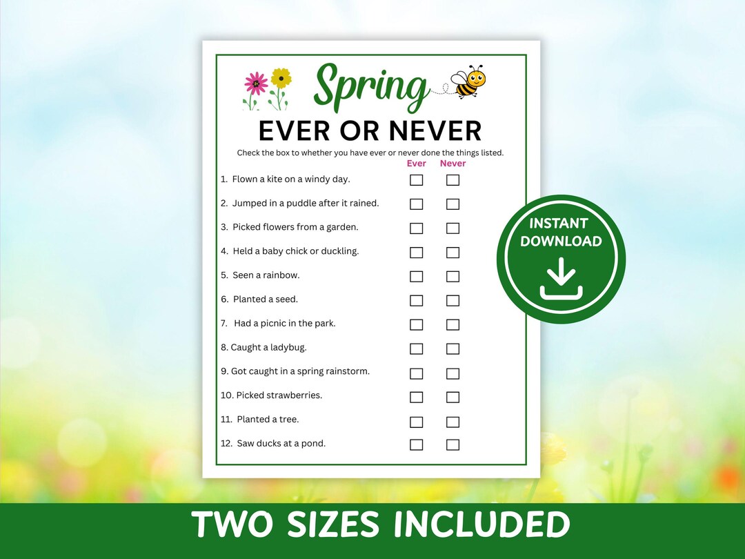 Spring Ever or Never Game | Never Have I Ever Spring Edition | Spring ...