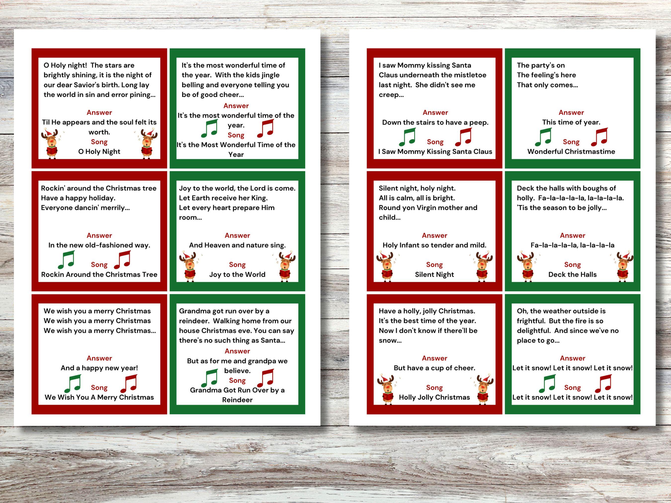 Christmas Carol Lyric Game: Printable Holiday Party Activity (PDF) - Etsy