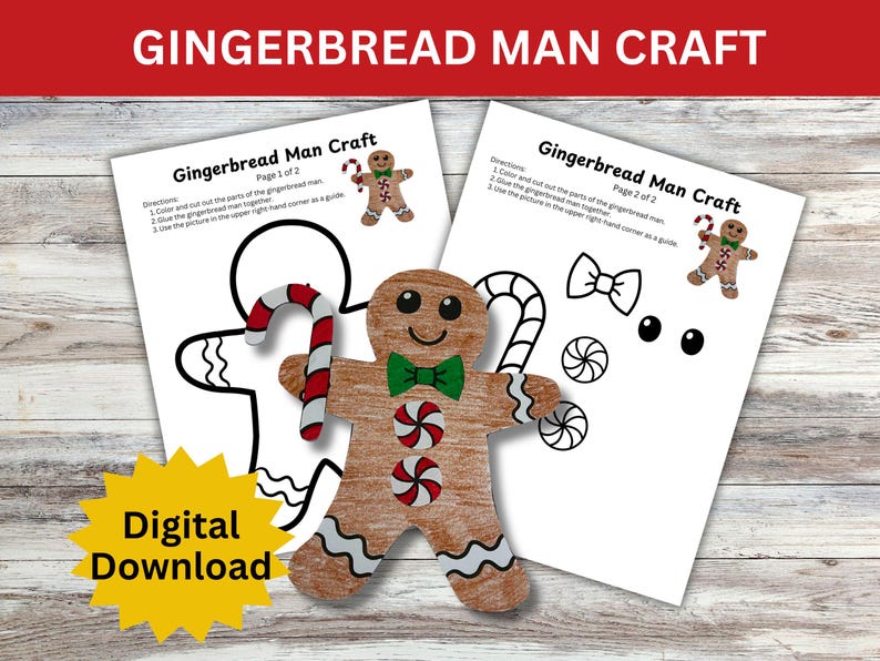 Gingerbread Man Craft for Kids, Printable Build a Gingerbread ...