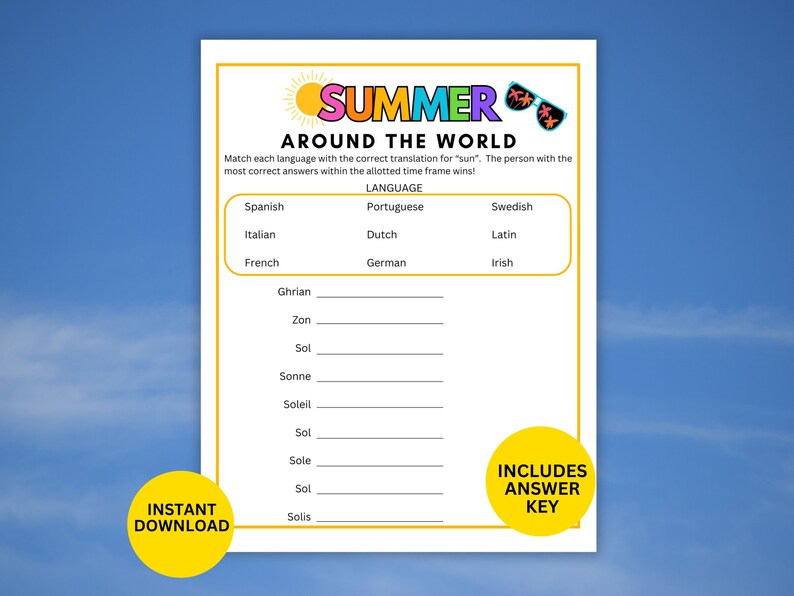 Summer Games, Printable Summer Games, Summer Activities, Summer Party ...