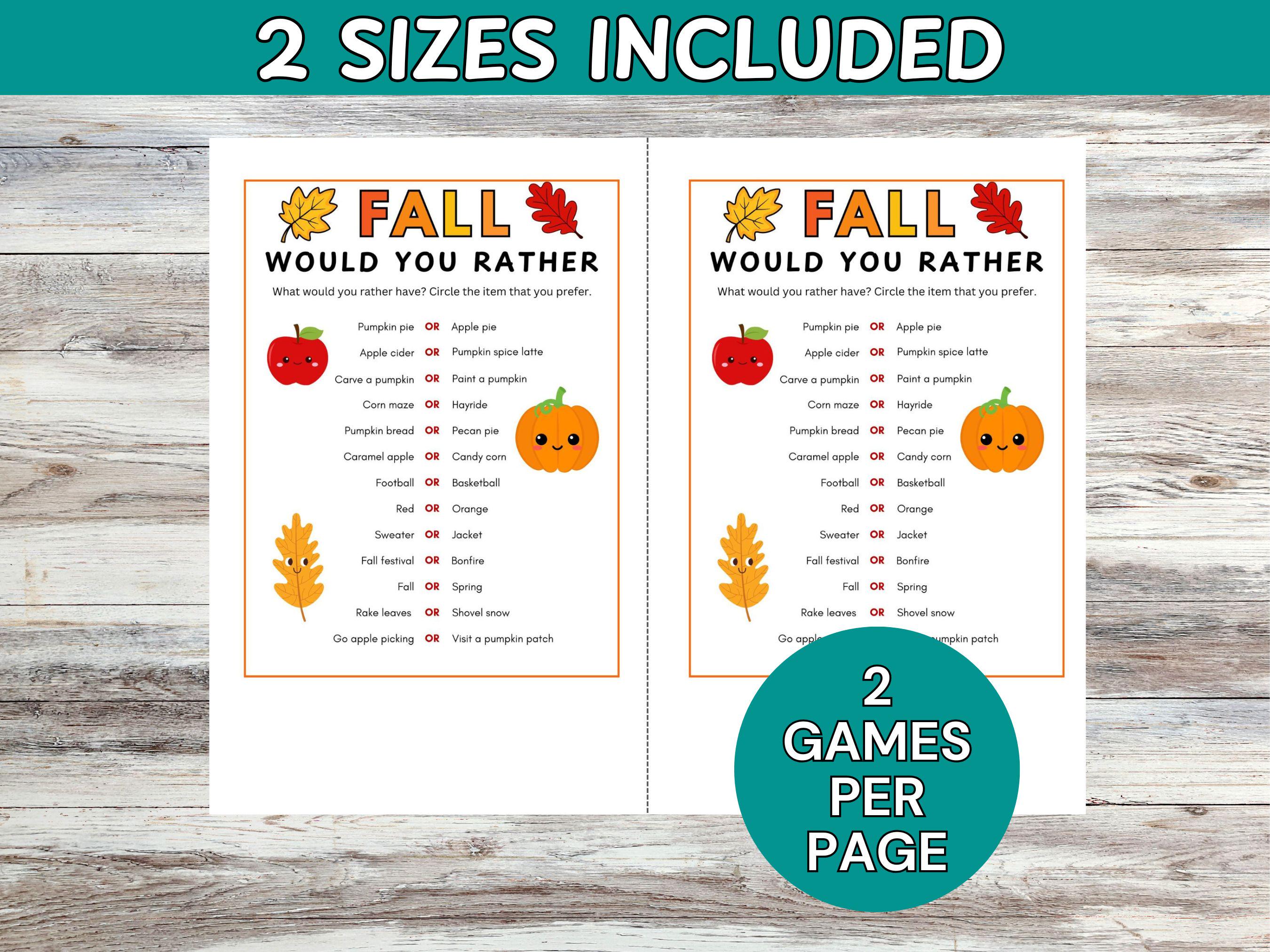 Fall Would You Rather Game, Printable Autumn Activity for Kids and ...