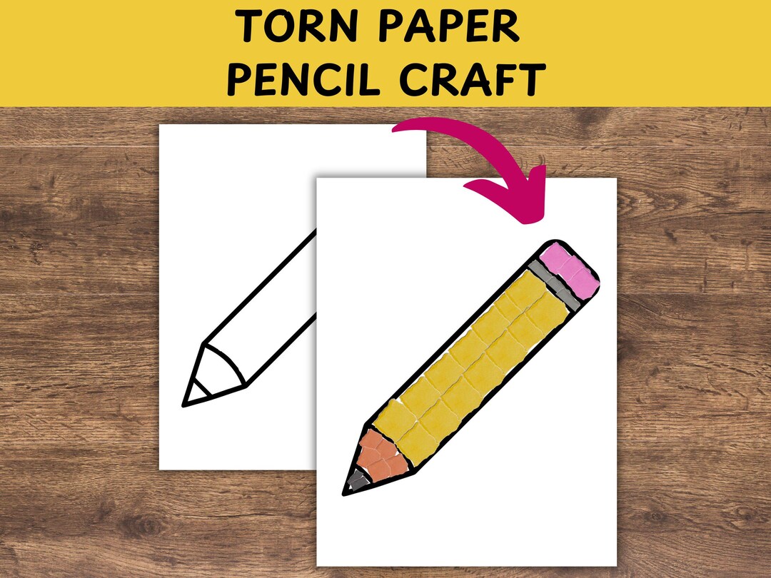 Pencil Craft for Kids, Torn Paper Pencil Craft, Pencil Template, Back ...