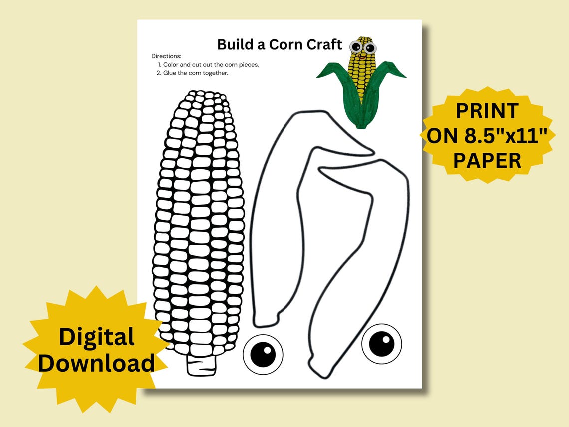 Printable Corn Craft for Kids: Fun Fall Activity (PDF Download - Etsy
