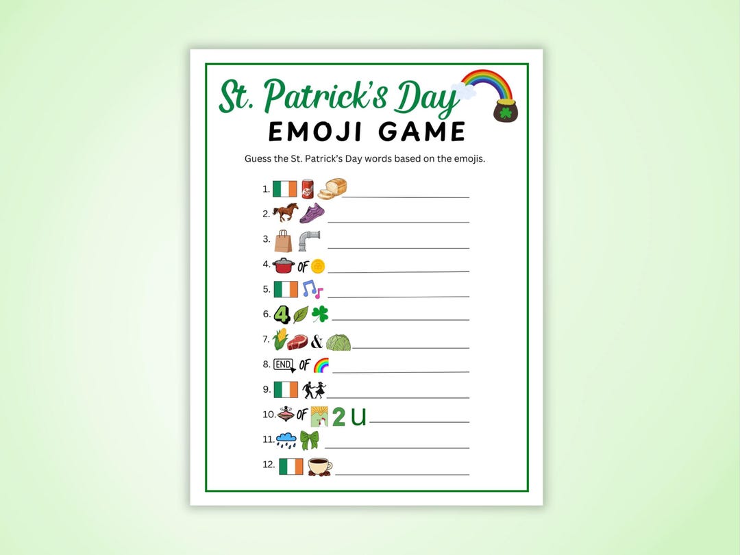 St. Patrick's Day Emoji Game, Party Game, March Classroom Activity - Etsy