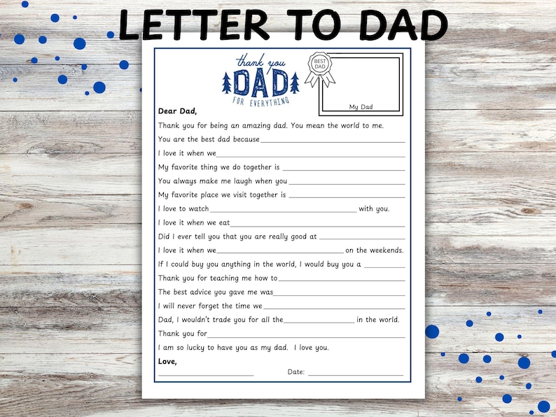 Father's Day Printable Letter, Father's Day Gift From Kids, Father's ...