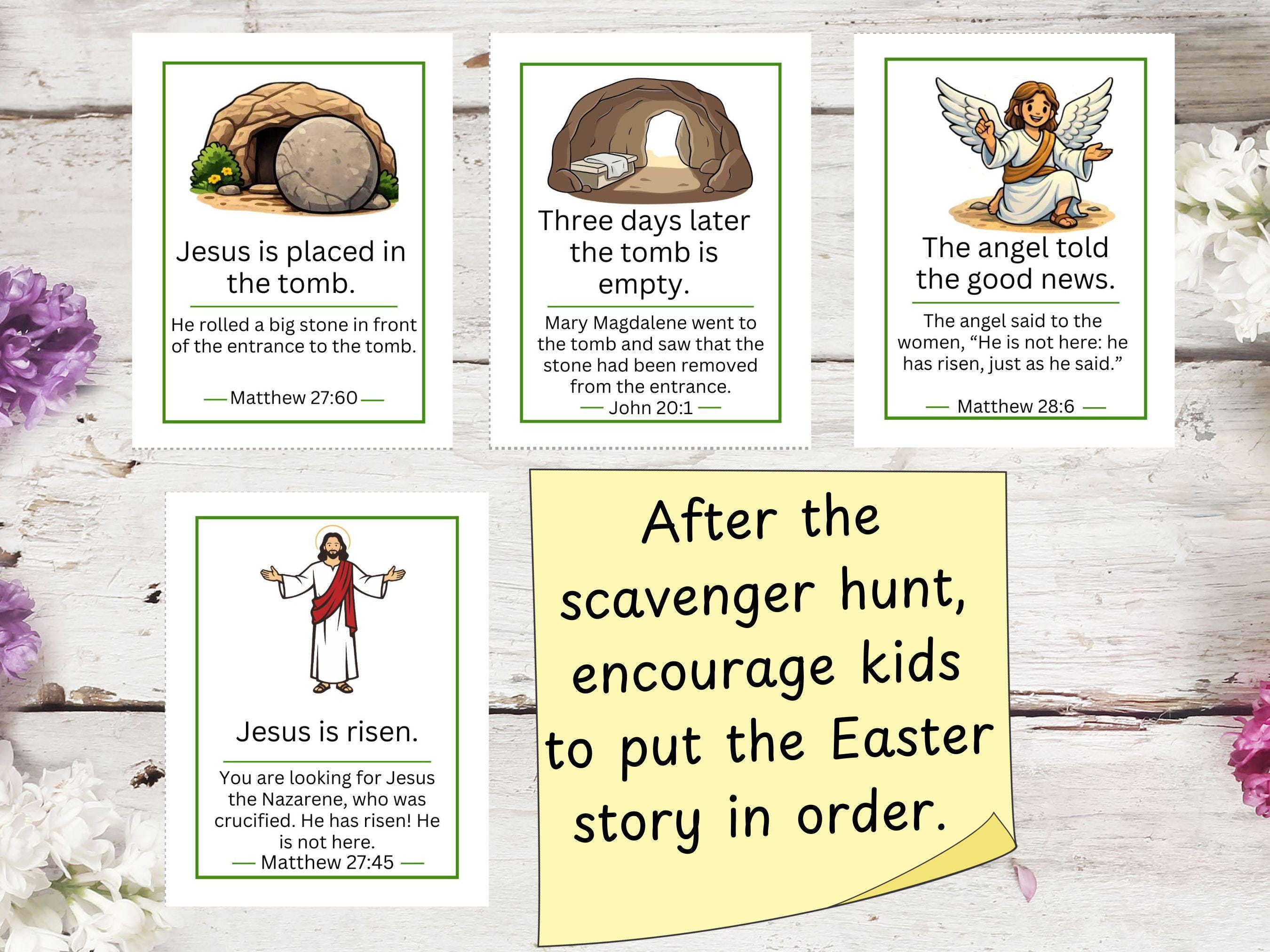 Easter Story Scavenger Hunt for Kids, Bible Story Cards, Resurrection ...