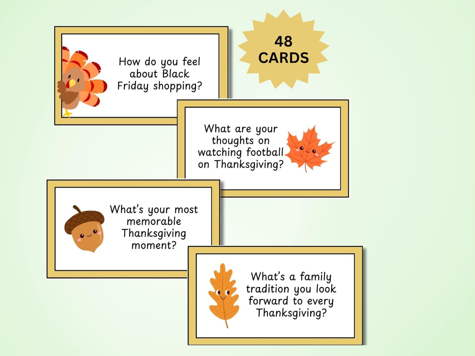 Thanksgiving Conversation Starter Cards: Holiday Dinner Activity (PDF ...