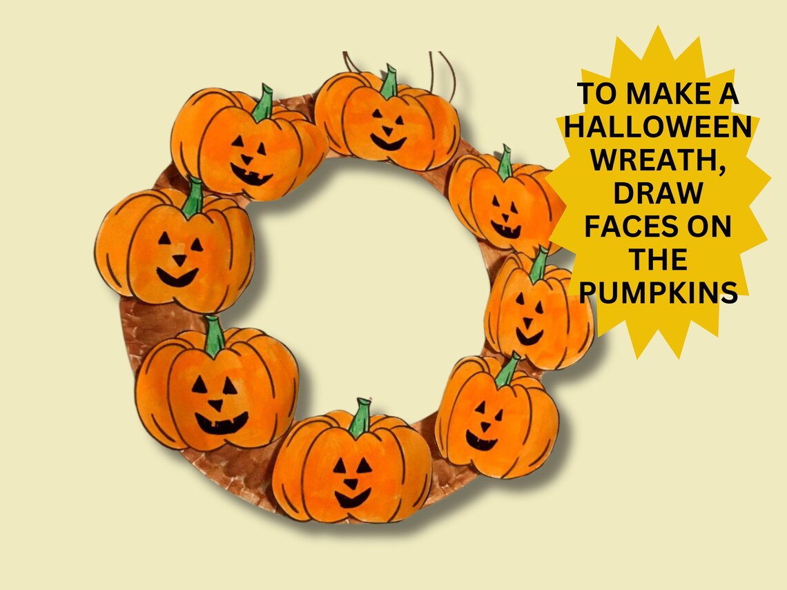 Pumpkin Wreath Craft, Printable Fall Craft for Kids, Halloween Craft ...