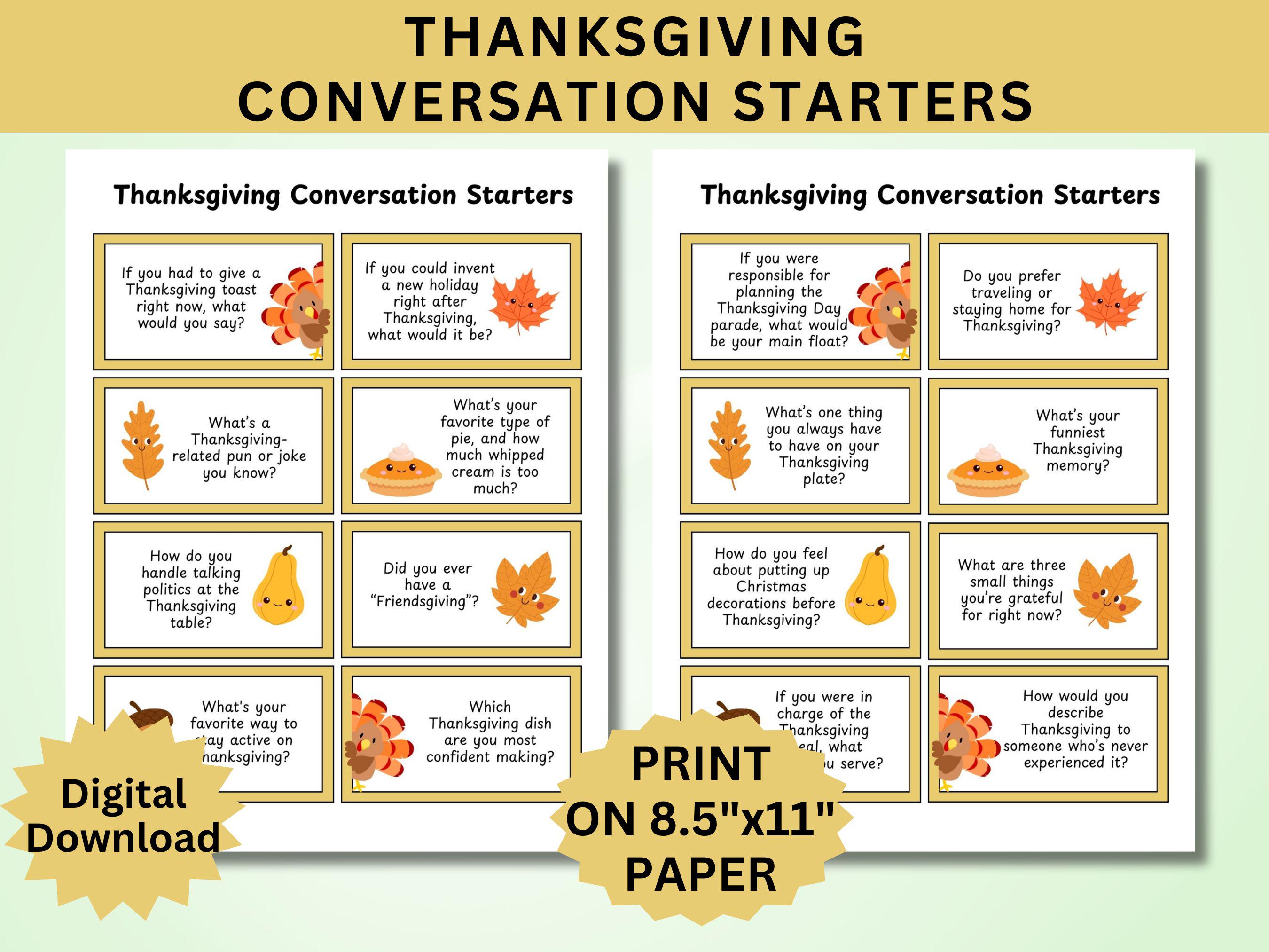 Thanksgiving Conversation Starter Cards: Holiday Dinner Activity (PDF ...