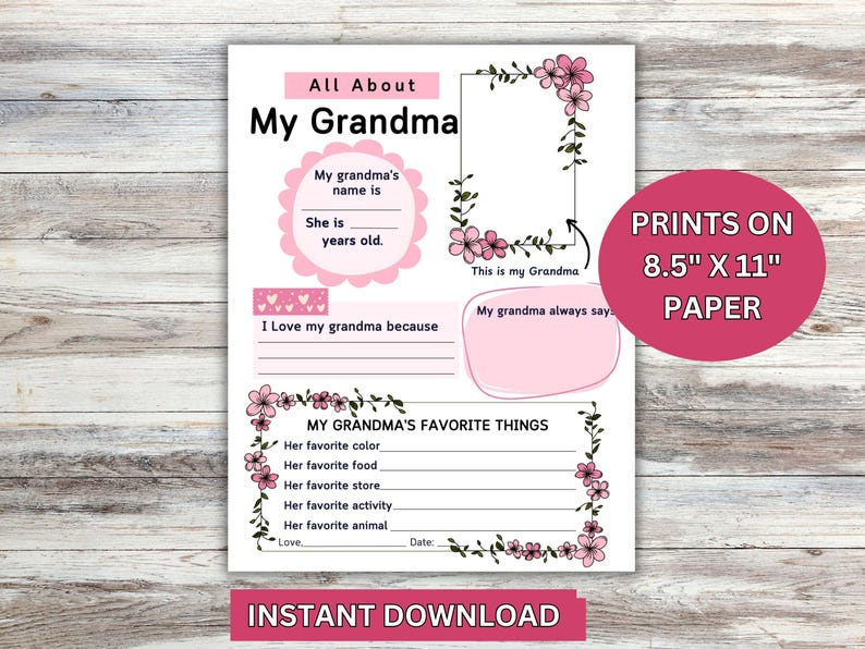 All About My Grandma, All About Grandma Questionnaire, Grandparent's ...