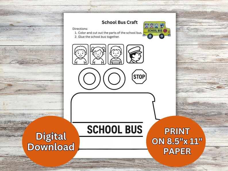 School Bus Craft: Printable Color, Cut & Paste Activity (PDF) - Etsy