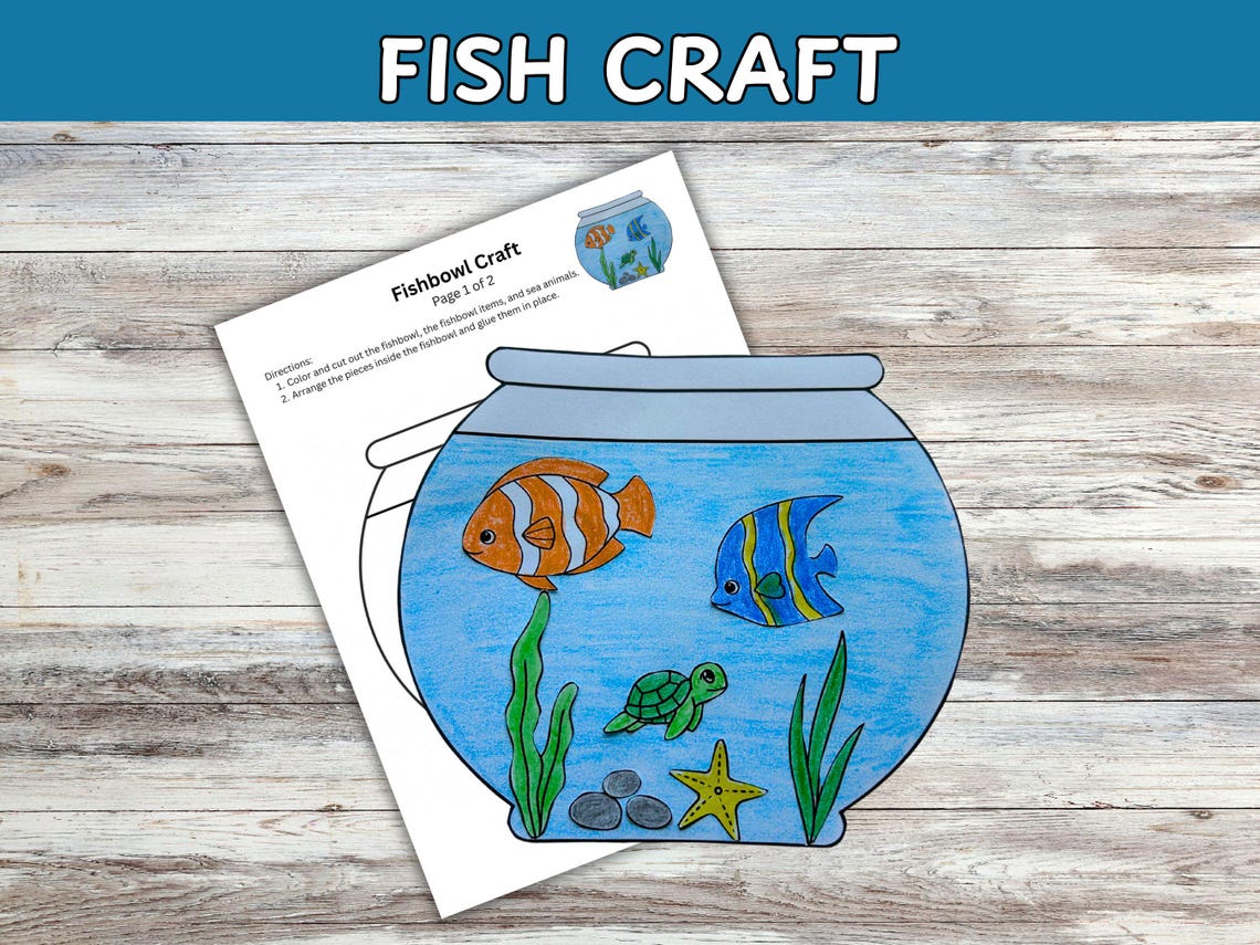 Fishbowl Craft for Kids: Printable Ocean Animal Cut & Paste (PDF ...