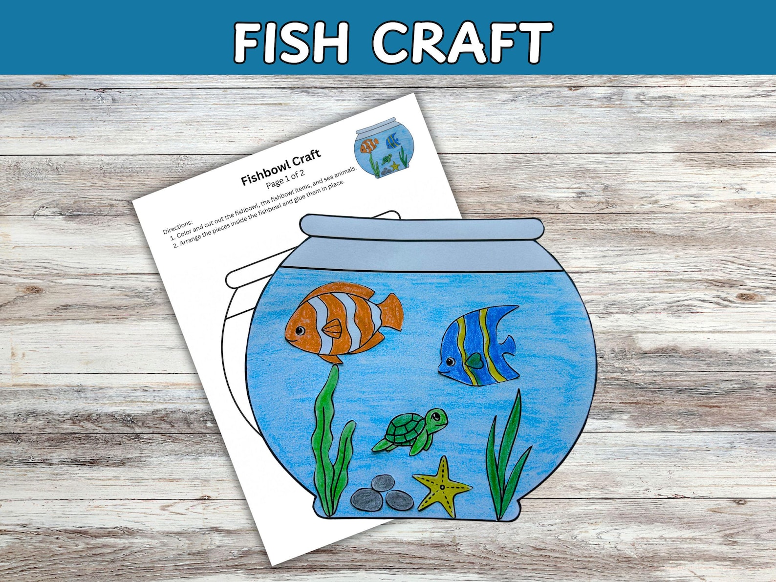 Fishbowl Craft for Kids: Printable Ocean Animal Cut & Paste (PDF ...