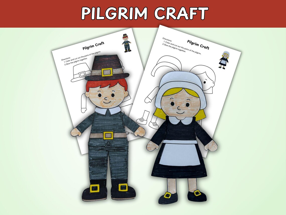 Pilgrim Craft for Kids: Printable Thanksgiving Activity - Etsy