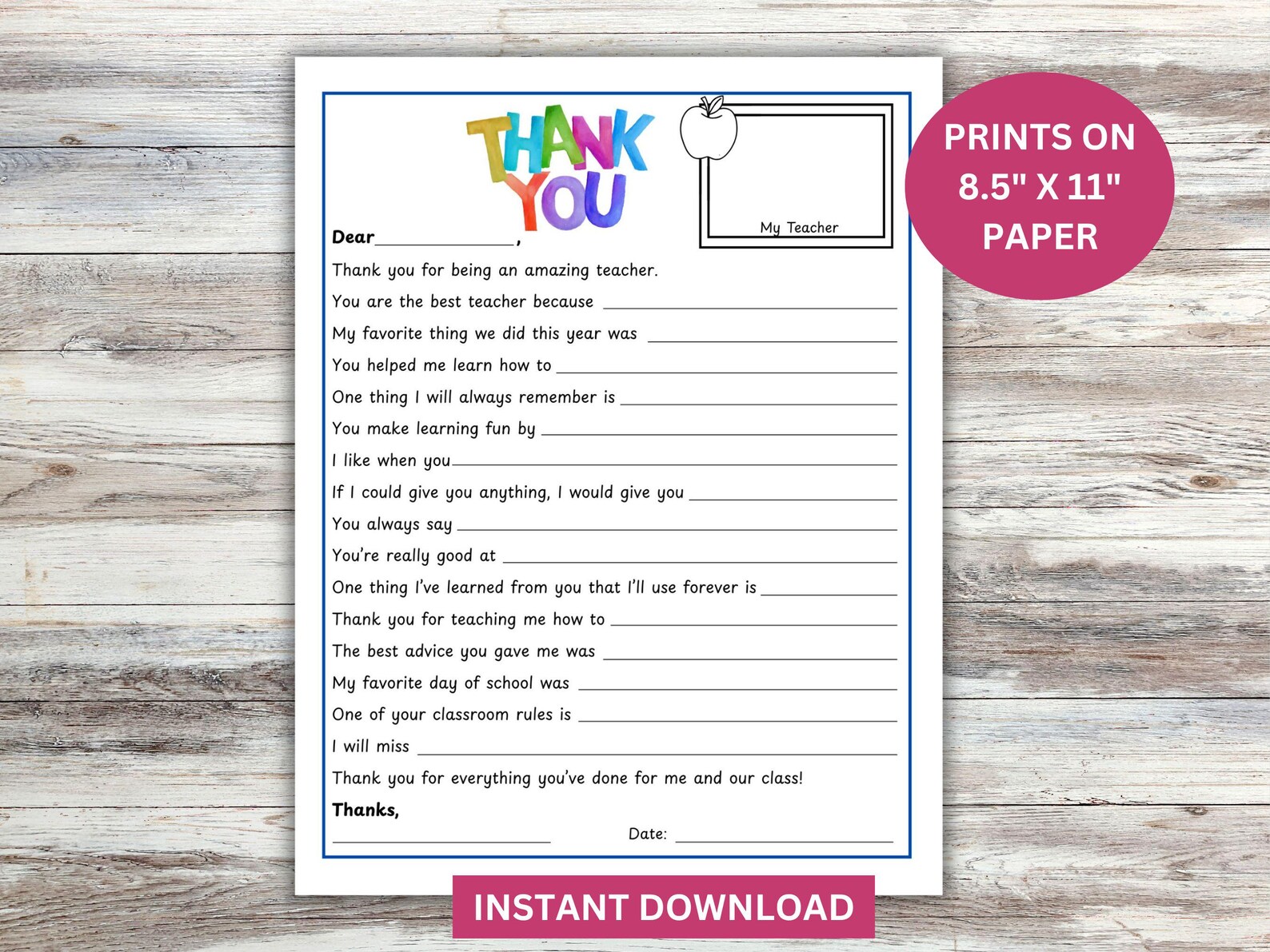 All About My Teacher, Letter to My Teacher, Teacher Appreciation Week ...