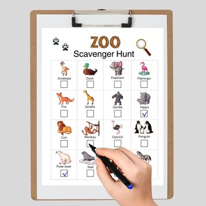 Zoo Scavenger Hunt, Printable Zoo Treasure Hunt, Animal Scavenger Hunt ...