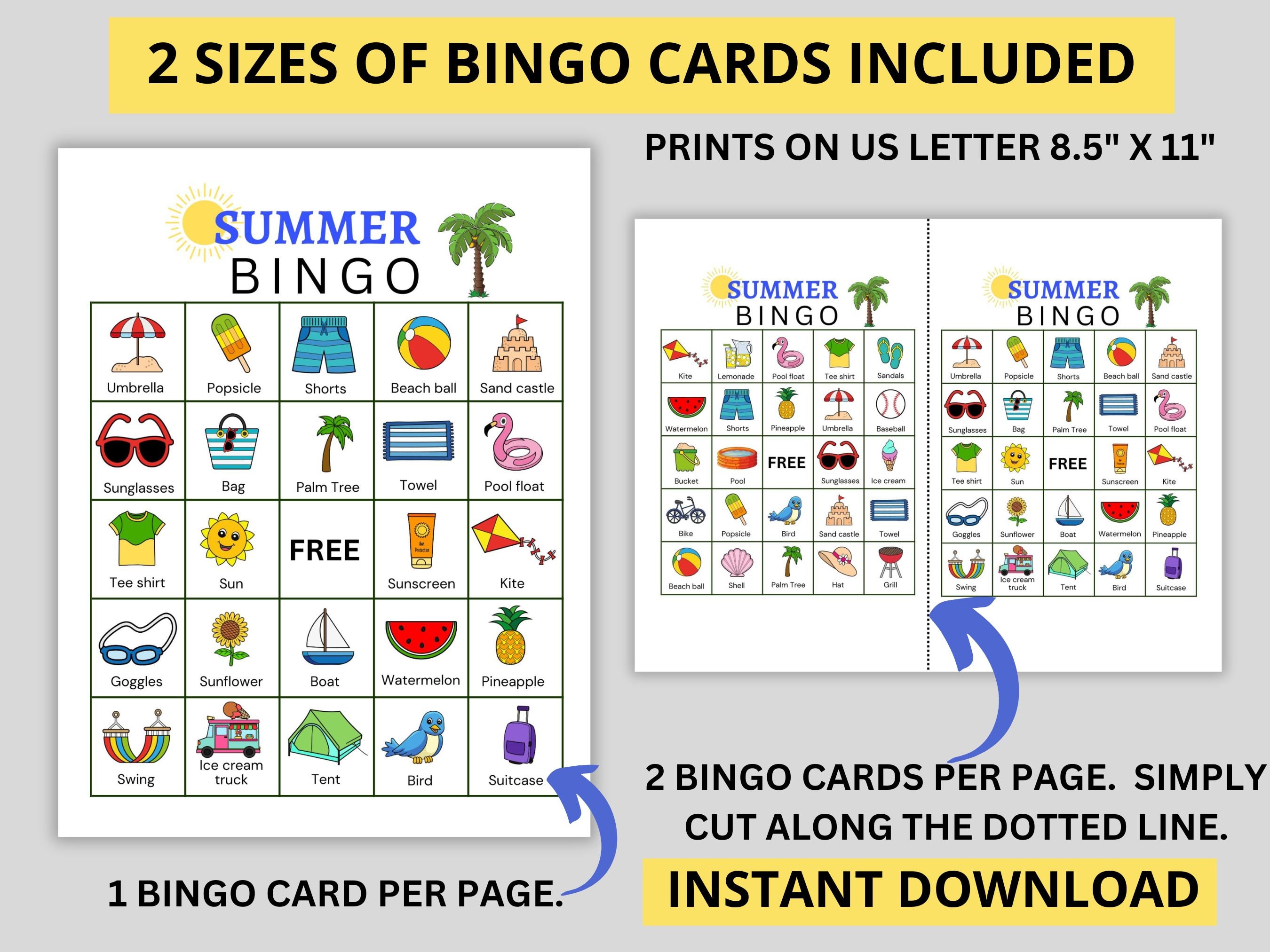 Summer Bingo Game Printable Summer Themed Bingo Cards, Summer Games ...