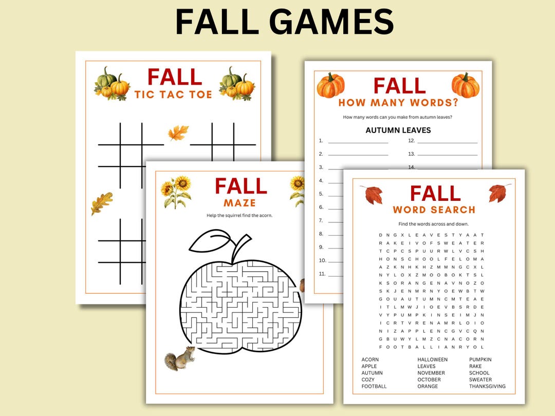 Fall Games Bundle: Printable Maze, Tic Tac Toe, Word Search (PDF) - Etsy