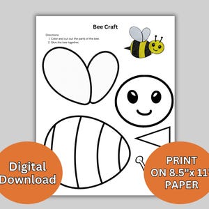 Printable Bee Craft for Kids, Build a Bee Craft, Spring Craft, Summer ...