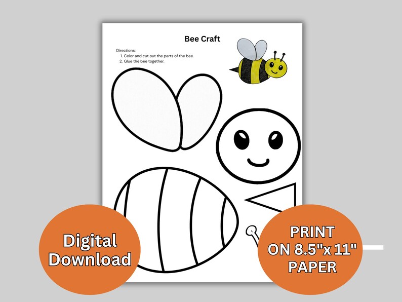 Printable Bee Craft for Kids, Build a Bee Craft, Spring Craft, Summer ...