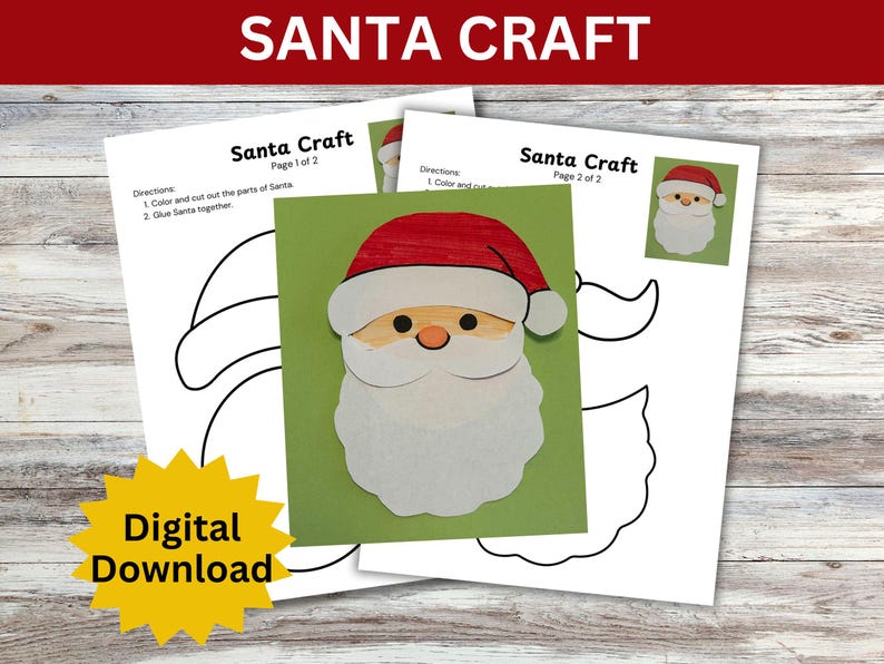 Santa Craft for Kids, Printable Christmas Craft, Santa Claus Craft ...
