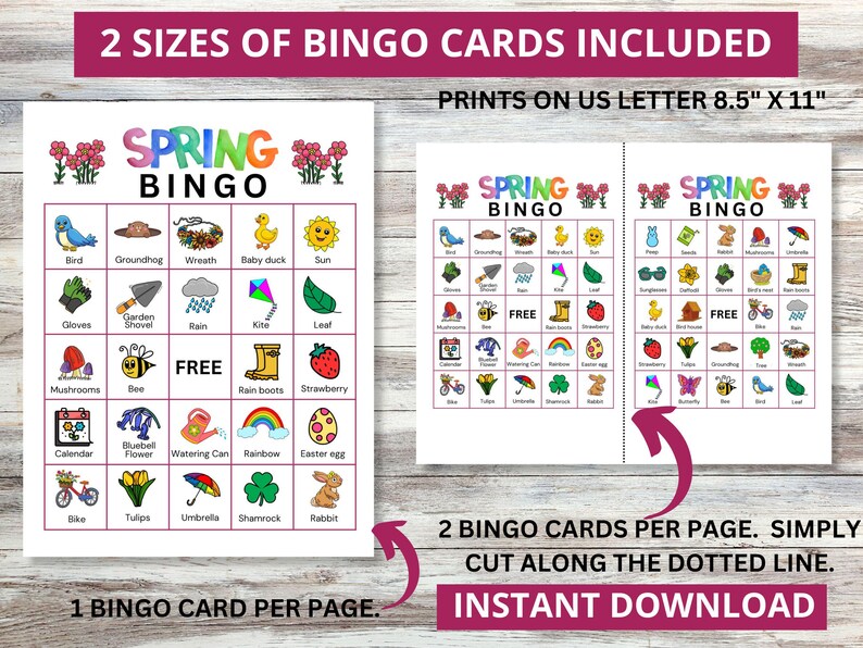 Spring Bingo Game, Printable Springtime Bingo, 30 Spring Bingo Cards ...