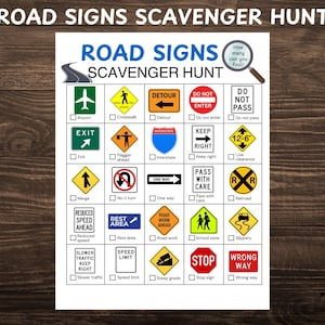 Road Signs Scavenger Hunt, Road Trip Scavenger Hunt, Road Sign ...