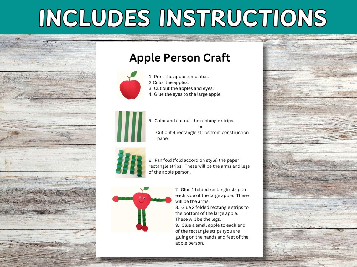 Apple Person Craft: Printable Fall Coloring Template (digital Download ...