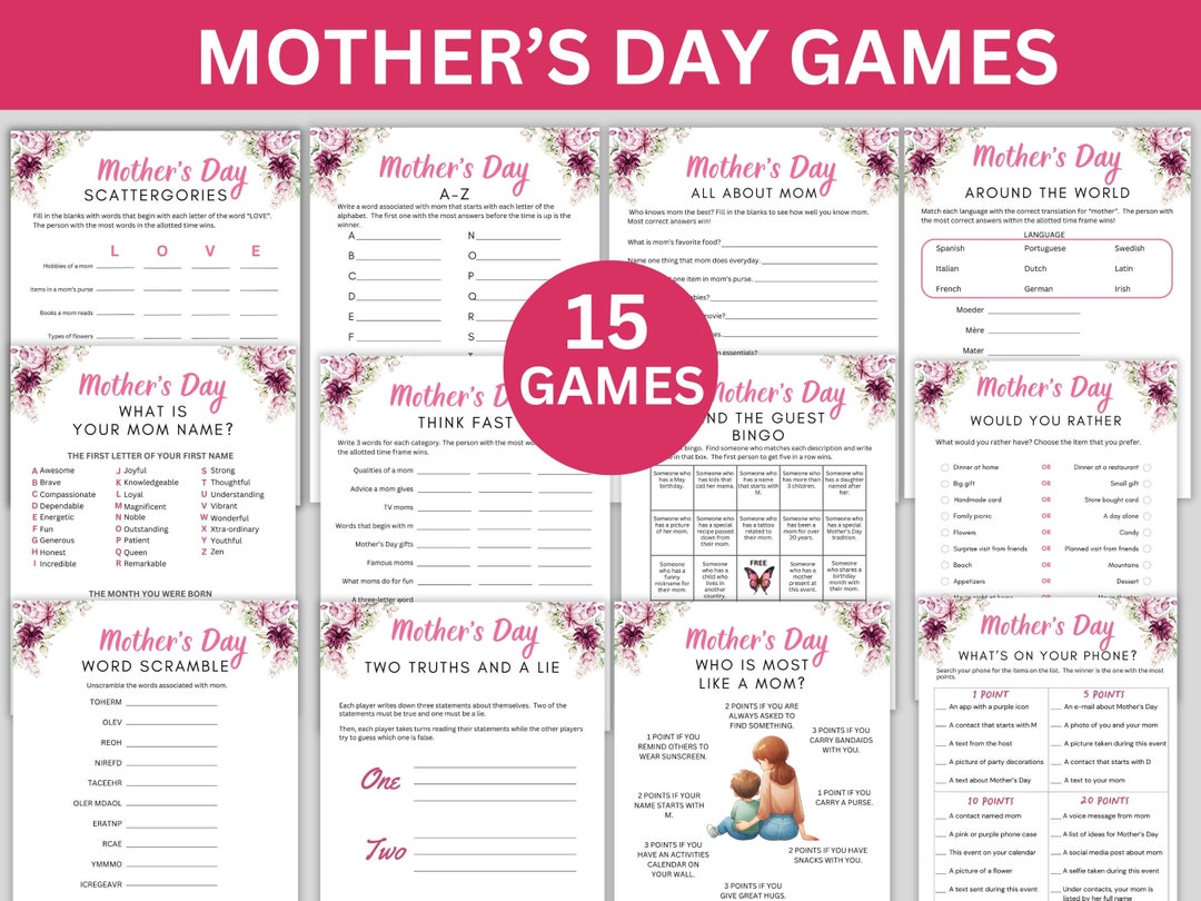 Mother's Day Game Bundle, Printable Mother's Day Party Games, Mother's ...