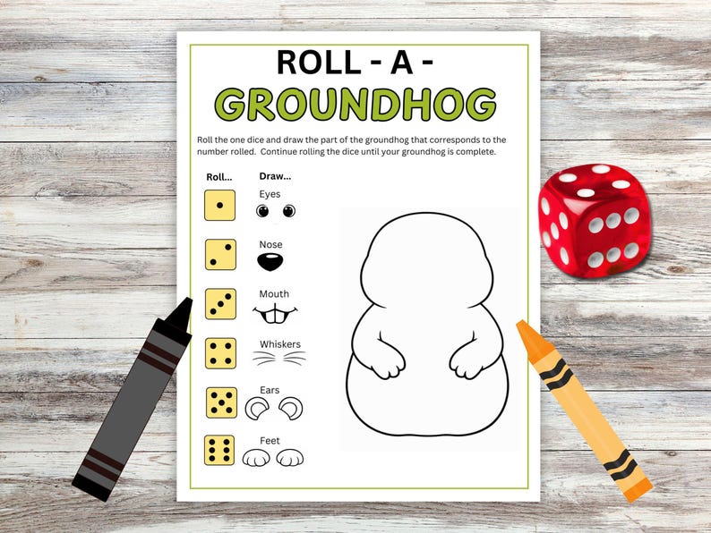 Roll A Groundhog Game, Printable Groundhog Day Activity for Kids - Etsy
