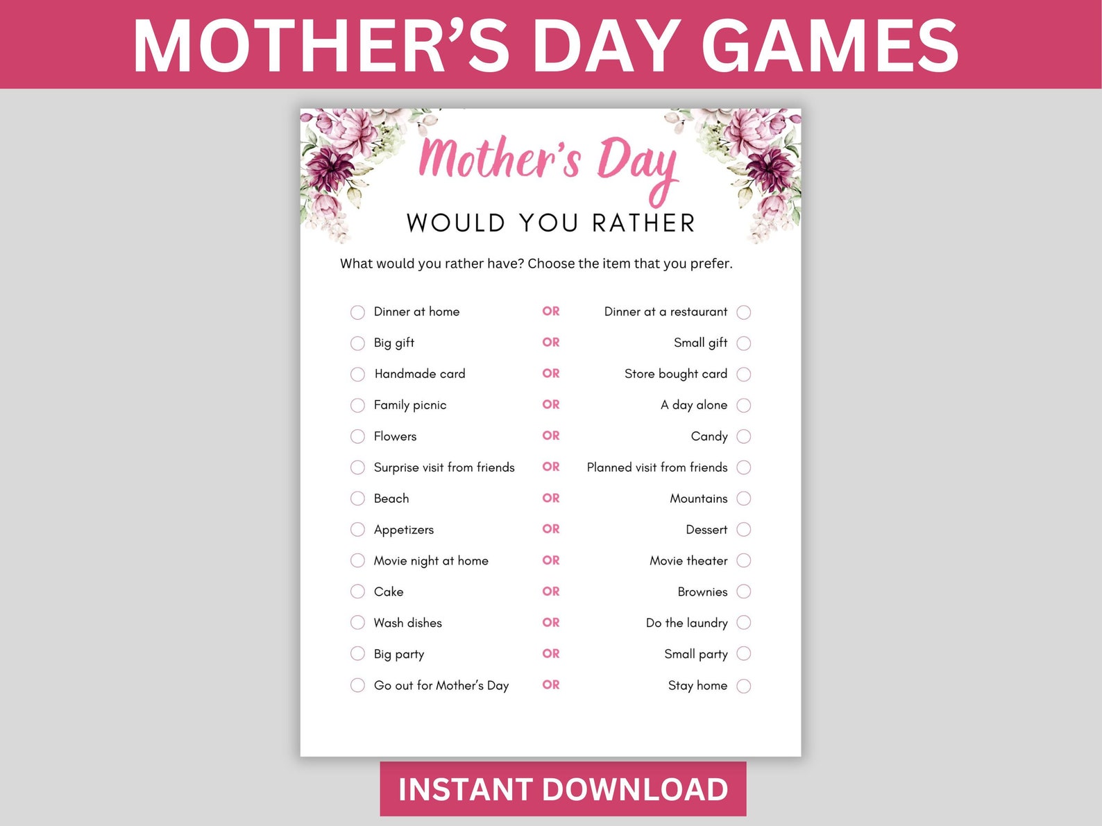 Mother's Day Games Printable Mother's Day Party Games, Mother's Day ...