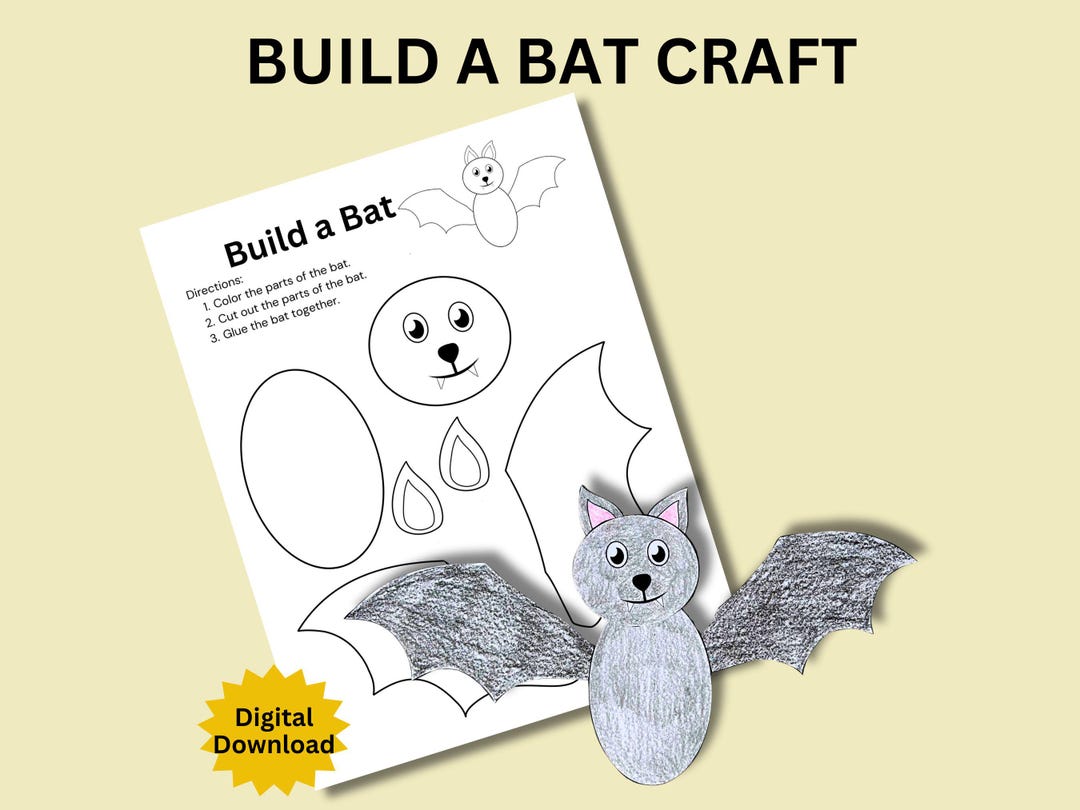 Build a Bat Craft, Printable Halloween Bat Craft, Halloween Crafts for ...