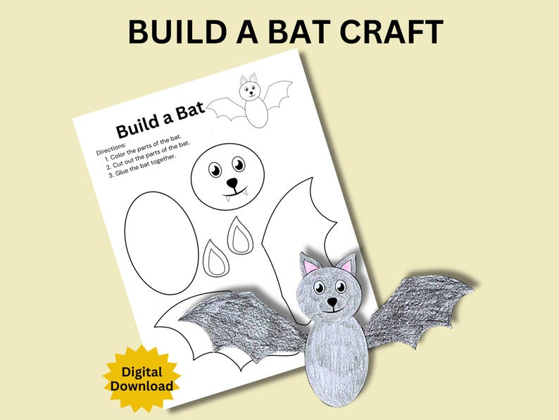 Build a Bat Craft, Printable Halloween Bat Craft, Halloween Crafts for ...