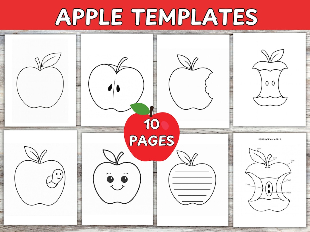 Apple Coloring Pages for Kids: Printable Apple Templates - Etsy